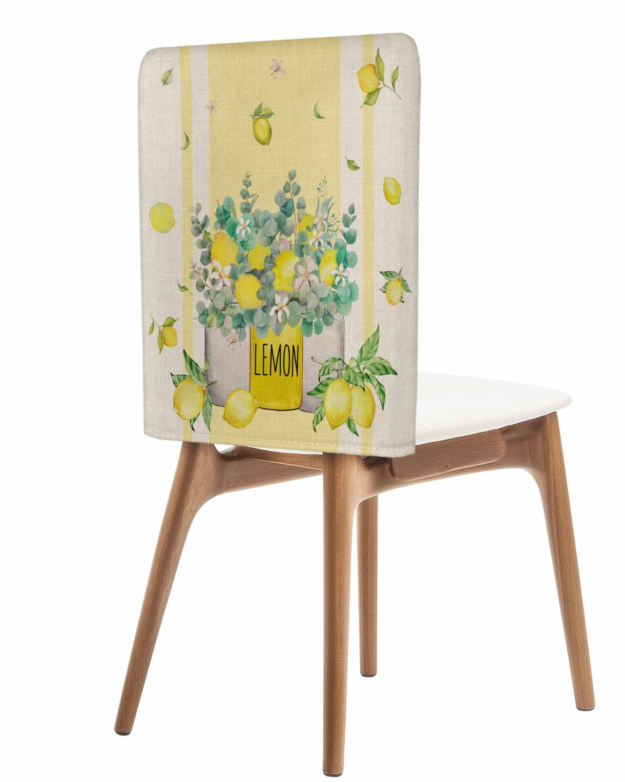Chair Back Covers Set of 4, Summer Lemons Linen Kitchen Slipcovers ...