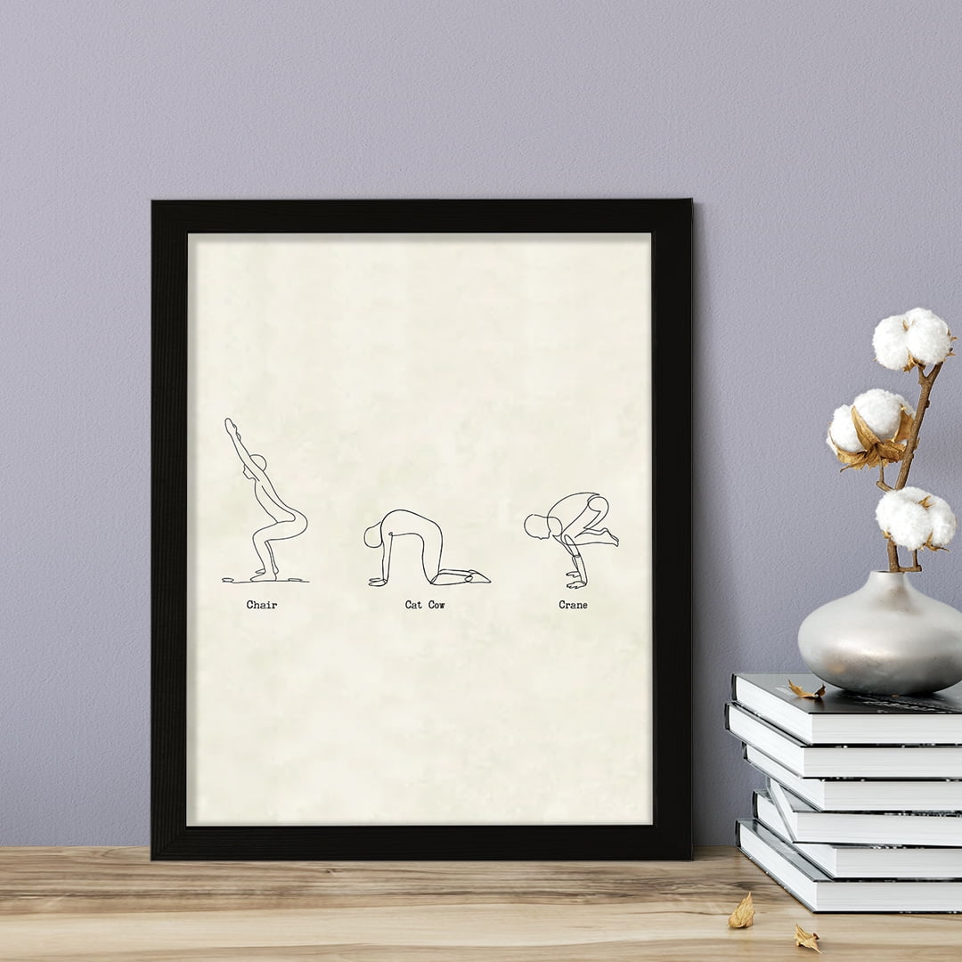 Chair, Cat Cow, Crane Yoga Pose, 8 x 10 Black FRAMED Print Yoga Wall ...