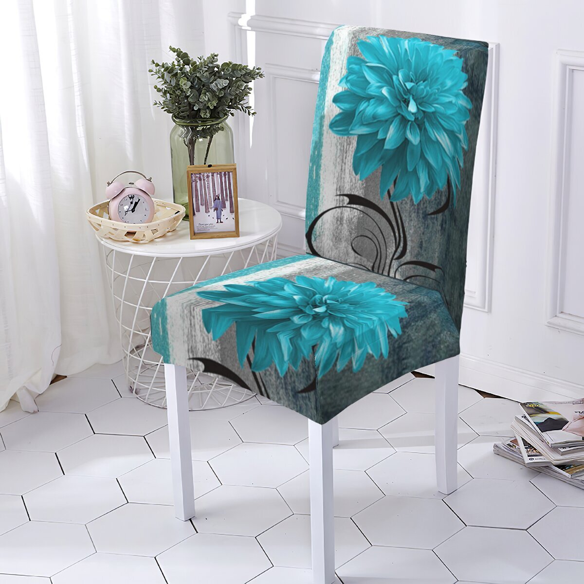 Chair Cover Geometry Style Covers Chairs Stretch Chairs Flowers Pattern ...