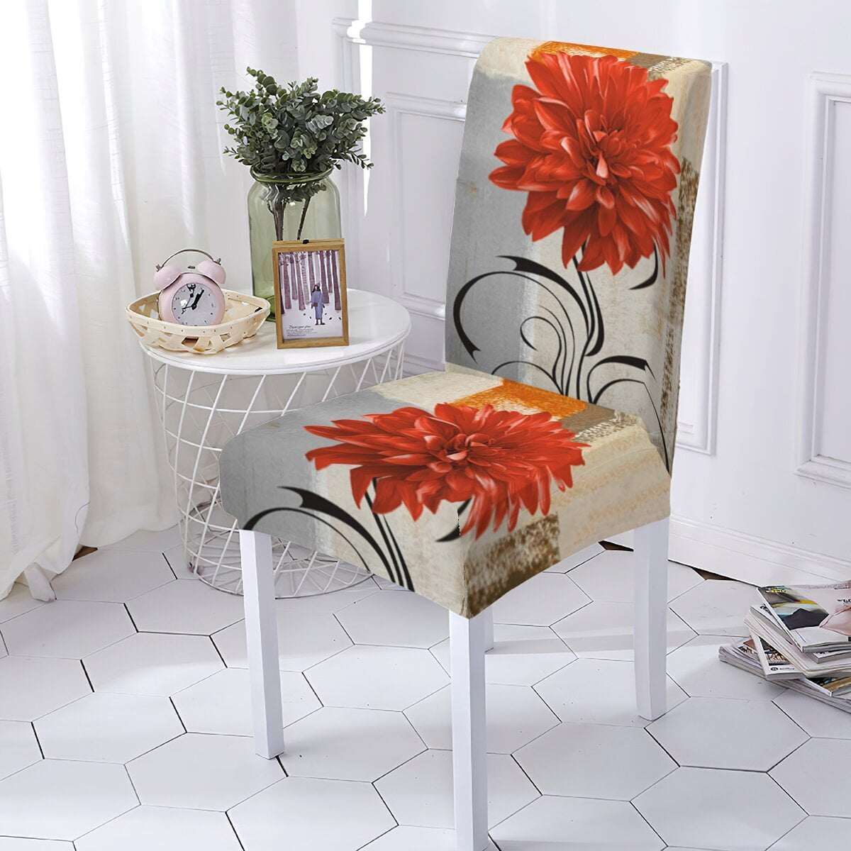 Chair Cover Geometry Style Covers Chairs Stretch Chairs Flowers Pattern ...