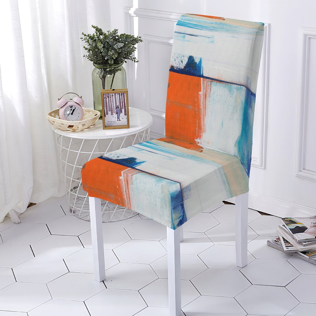 Chair Cover Geometry Style Covers Chairs Stretch Chairs Flowers Pattern ...