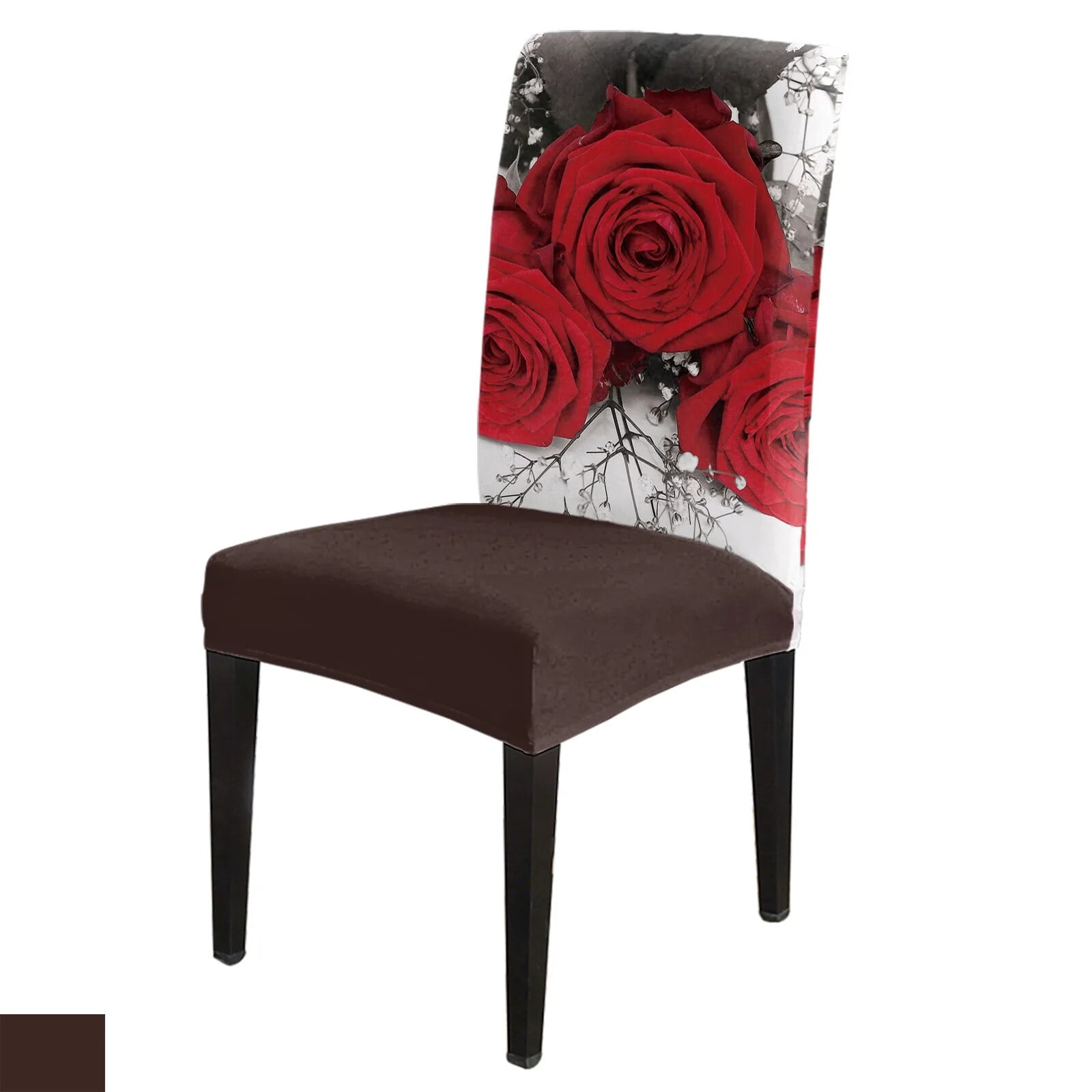 Chair Cover Red Rose Flower Vintage Dining Spandex Elastic Chair ...