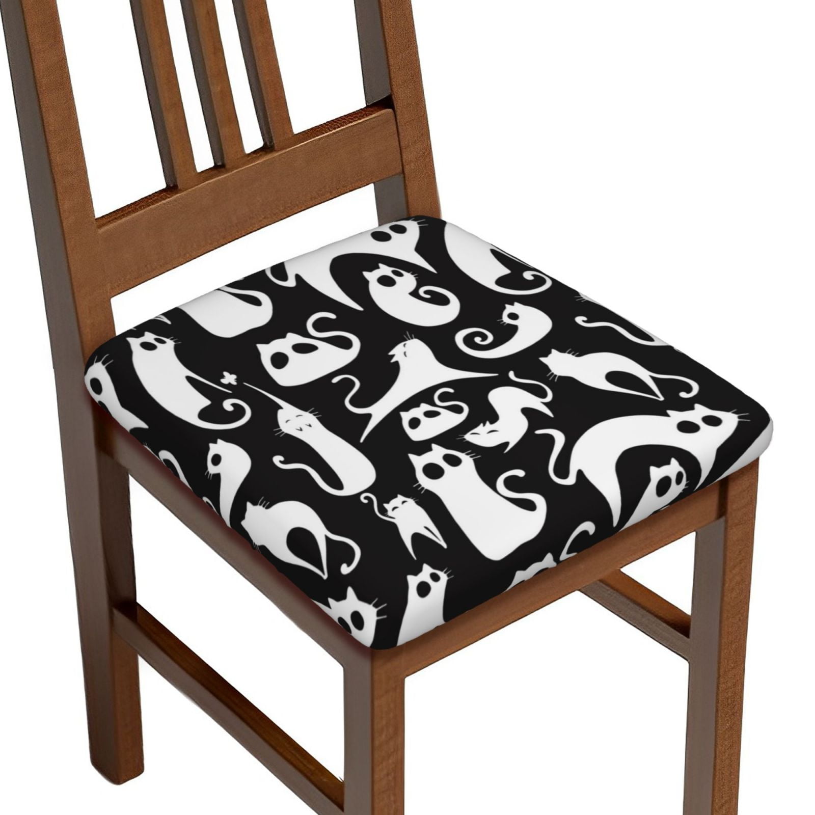 Chair Covers for Dining Chairs - Abstract Cute Cat White Stretch ...