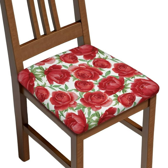 Chair Covers for Dining Chairs - Green Leaves Rose Flowers Stretch ...