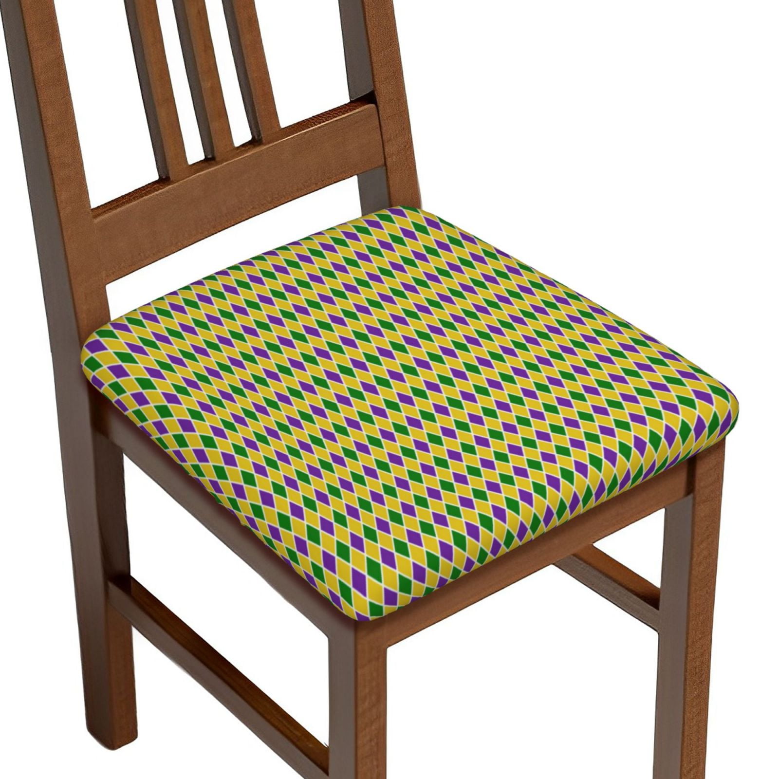 Chair Covers for Dining Chairs - Mardi Gras Purple Yellow Plaid Stretch ...