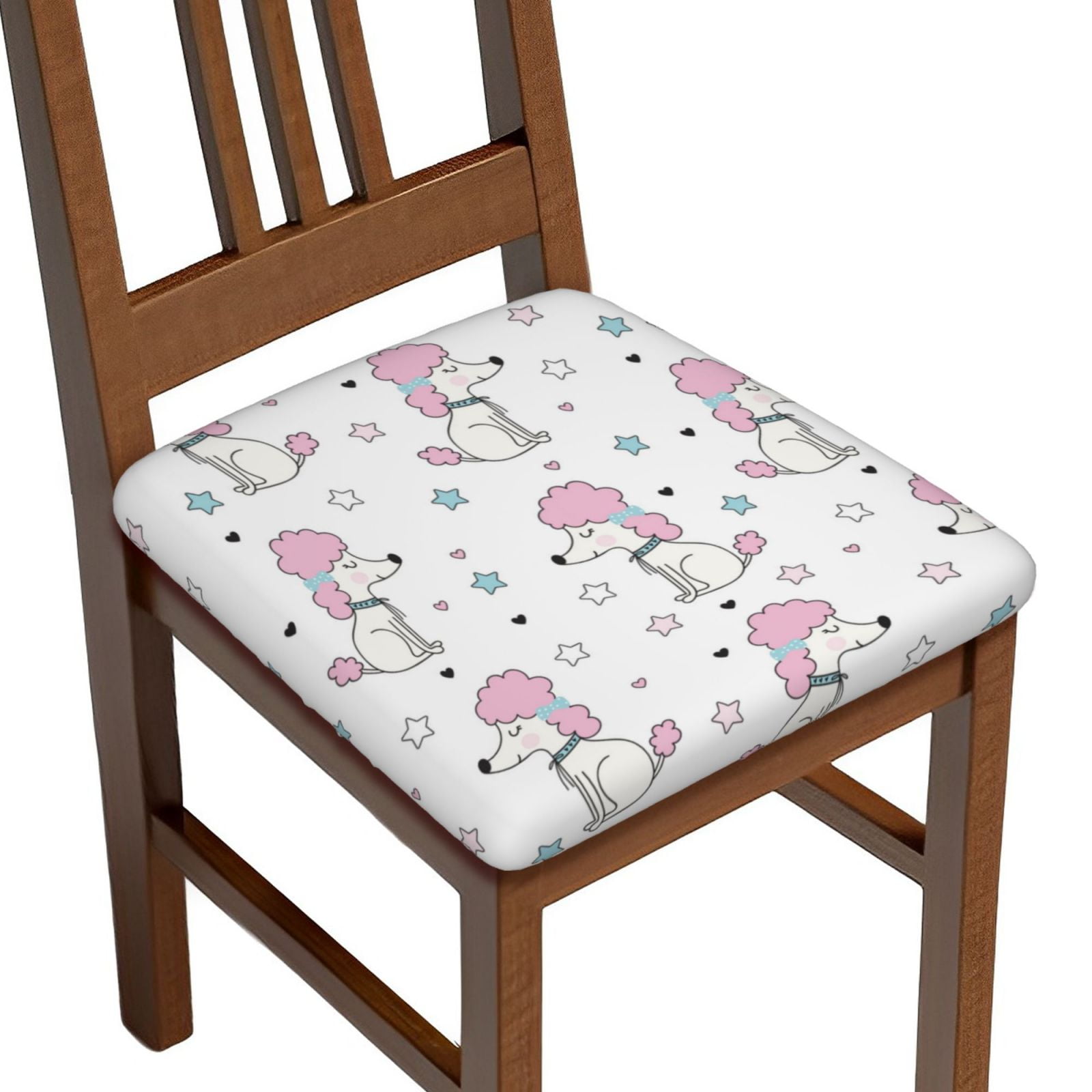 Chair Covers for Dining Chairs - Pink Cute Poodle Dog Stars Stretch Removable Seat Covers for ...