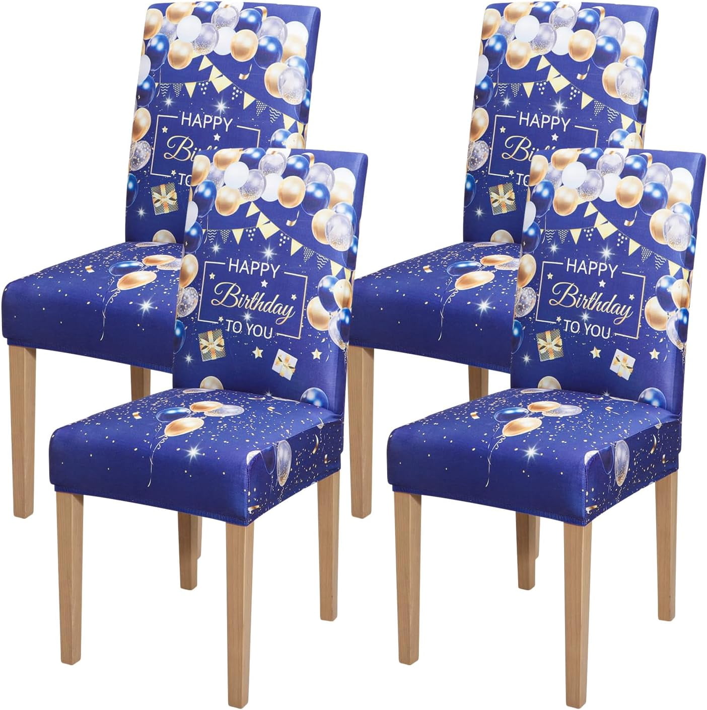 Chair Covers for Dining Chairs Set of 4,Birthday Party Blue Stretch ...