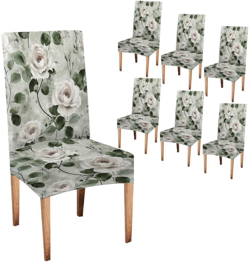 Chair Covers for Dining Chairs Set of 6 Roses and Green Leaves on a ...
