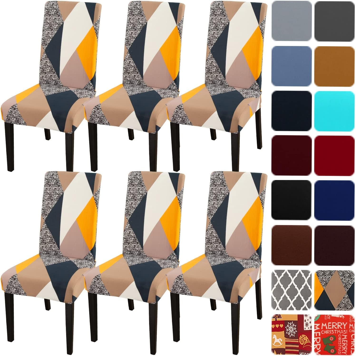 Chair Covers for Dining Room 6 Pack,Magic Cube High Stretch Removable ...