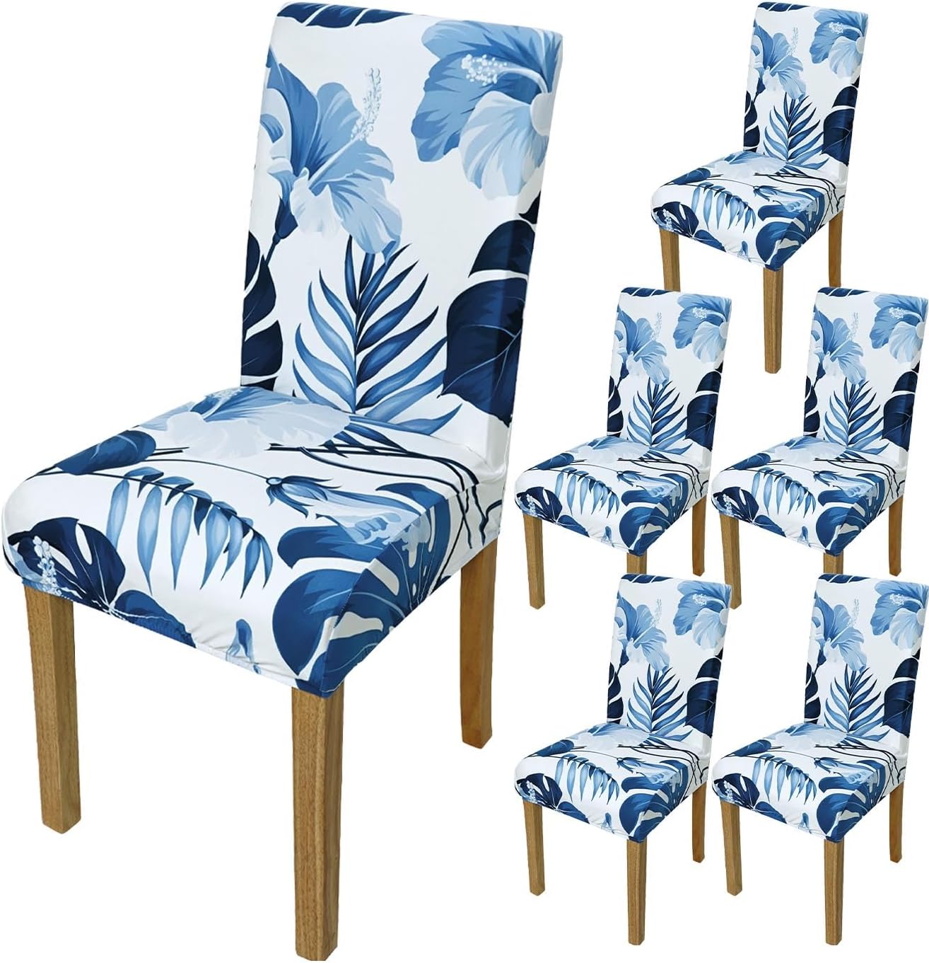 Chair Covers For Dining Room 6 pack Blue Palm Leaves Decor Chair Covers ...