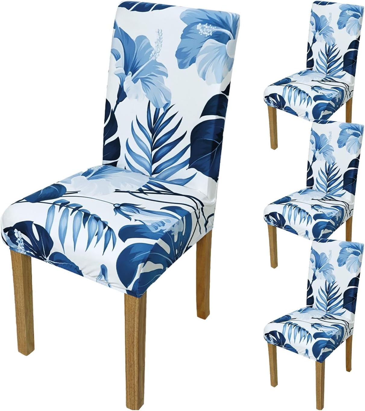 Chair Covers for Dining Room Set of 4 Blue Palm Leaves Decor Chair ...