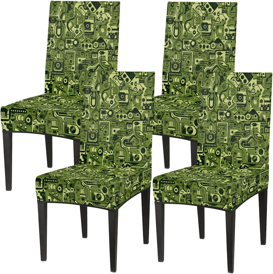 Chair Covers for Dining Room Set of 4, Green Abstract Geometric ...