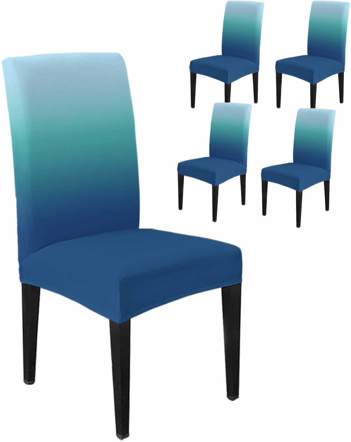 Chair Covers for Dining Room Set of 4,Navy Blue Cyan Gradient Stretch ...