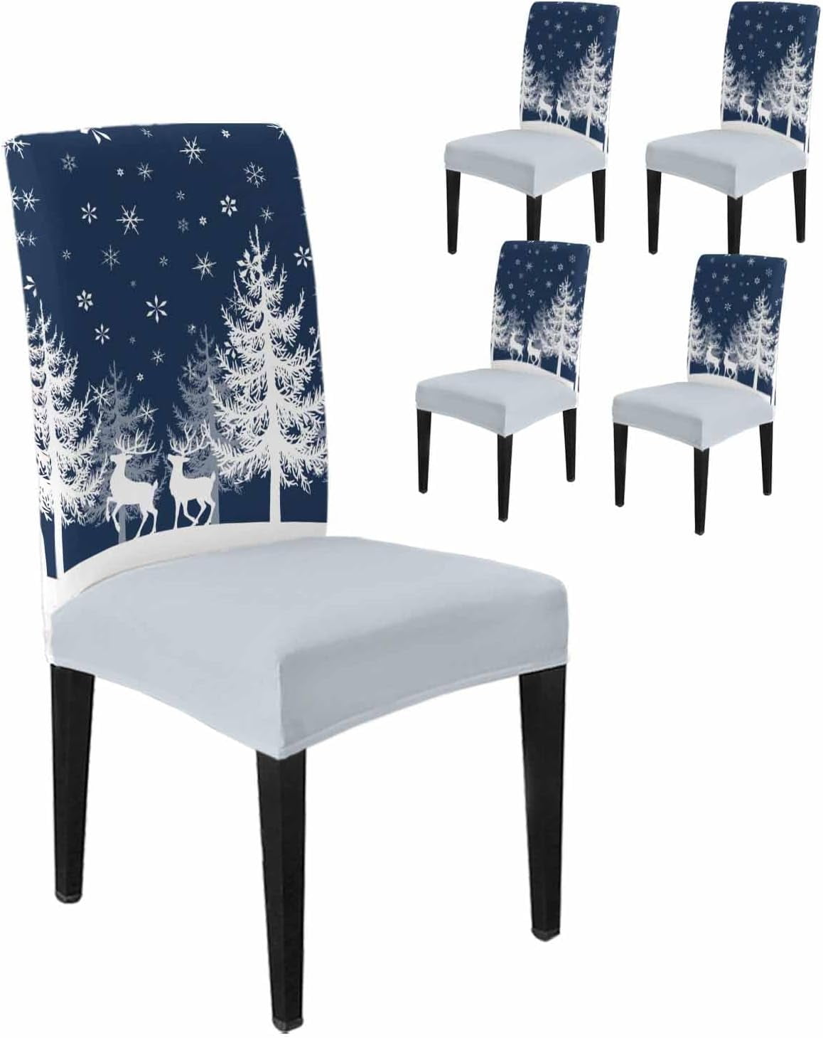 Chair Covers for Dining Room Set of 6,Christmas Reindeer Tree ...