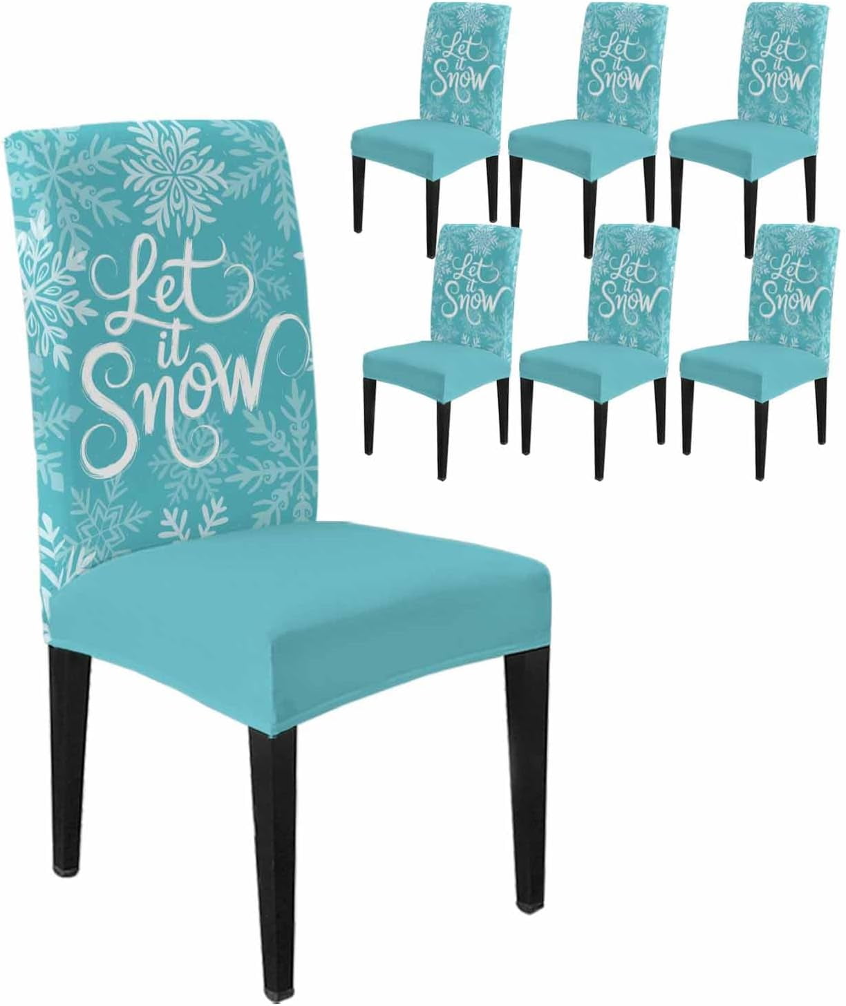 Chair Covers for Dining Room Set of 6,Let Snow Words on Blue Background ...