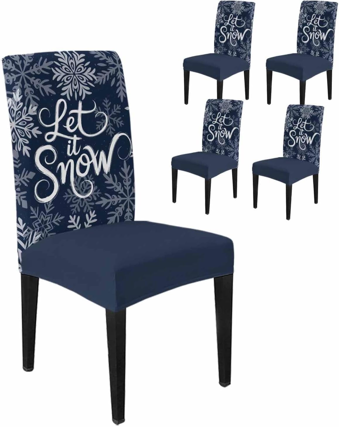 Chair Covers for Dining Room Set of 6,Let Snow Words on Blue Background ...