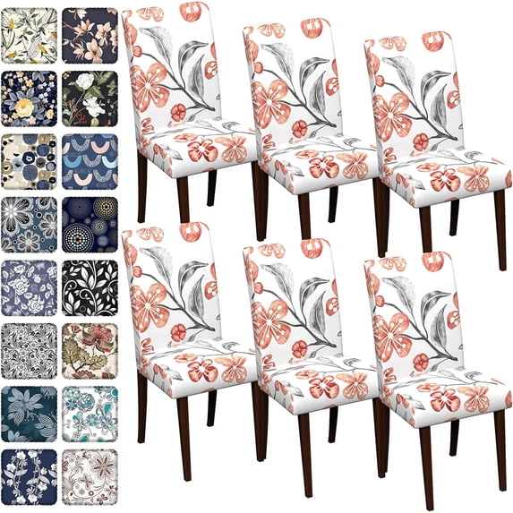 Chair Covers Dining Room Set of 6,Printed Patterned Stretch Non Slip ...