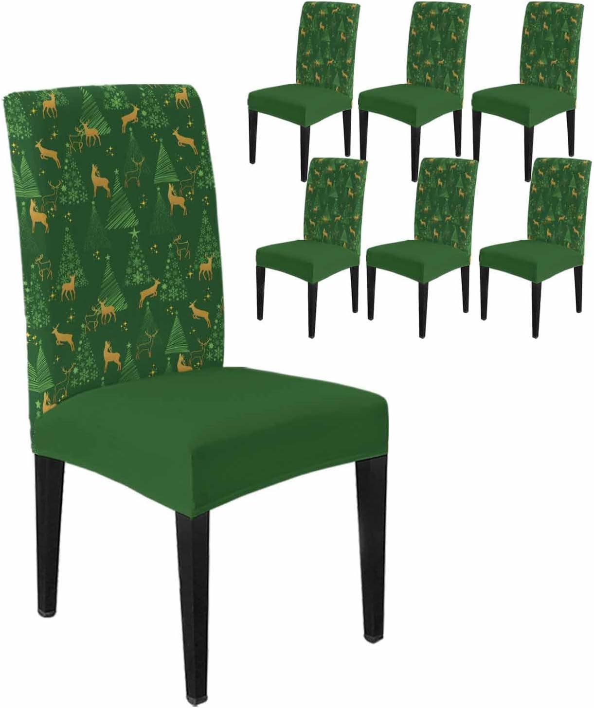 Chair Covers for Dining Room Set of 6,Reindeer Christmas Tree on Green ...