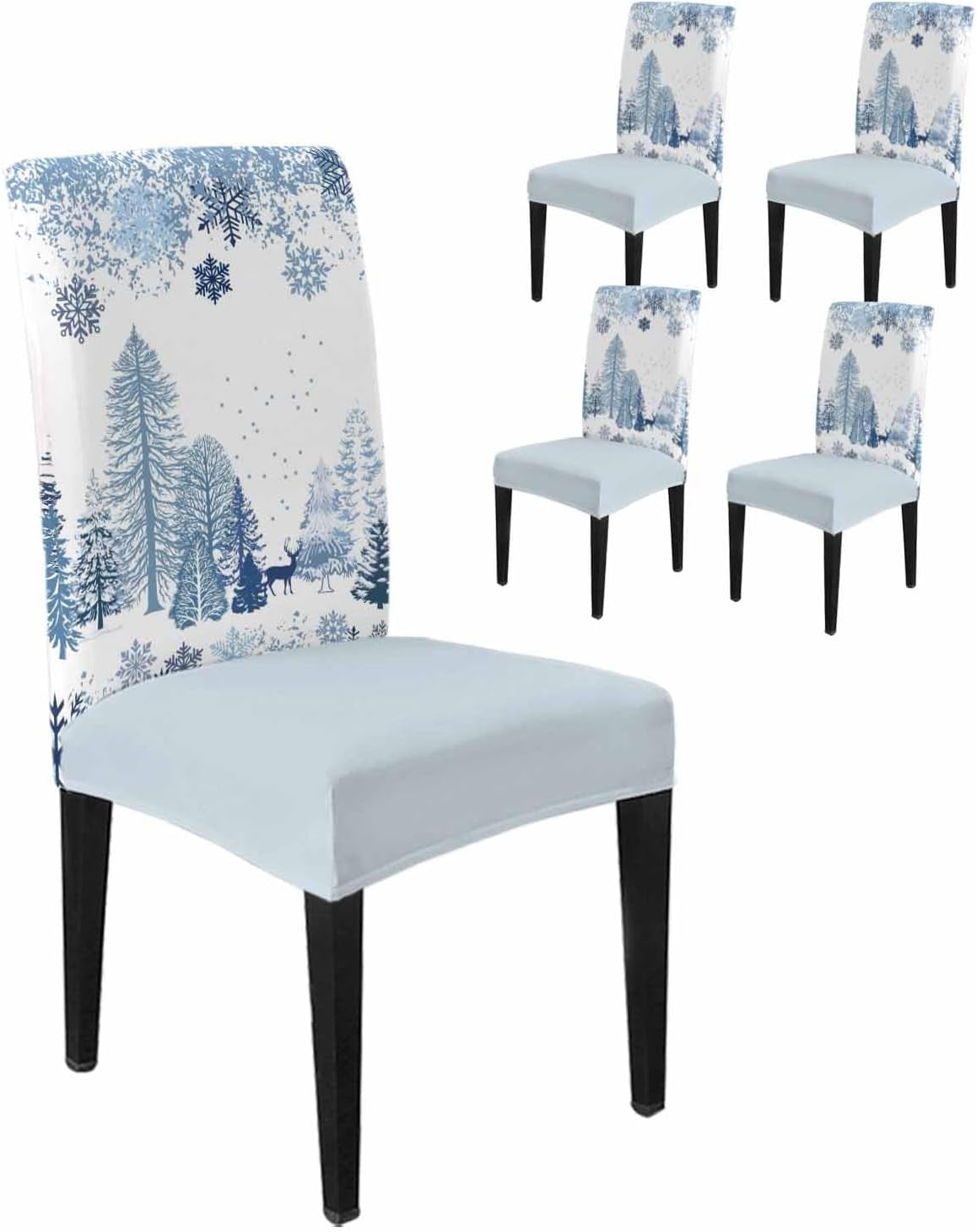 Chair Covers for Dining Room Set of 6,Winter Season Snowy Forest ...