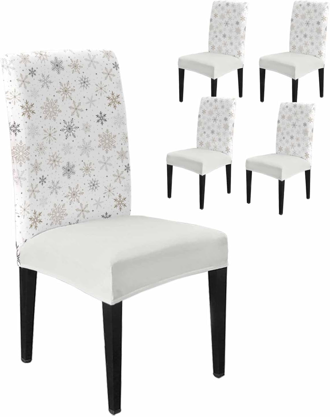 Chair Covers for Dining Room Set of 8,Winter Christmas Gold Snowflakes ...