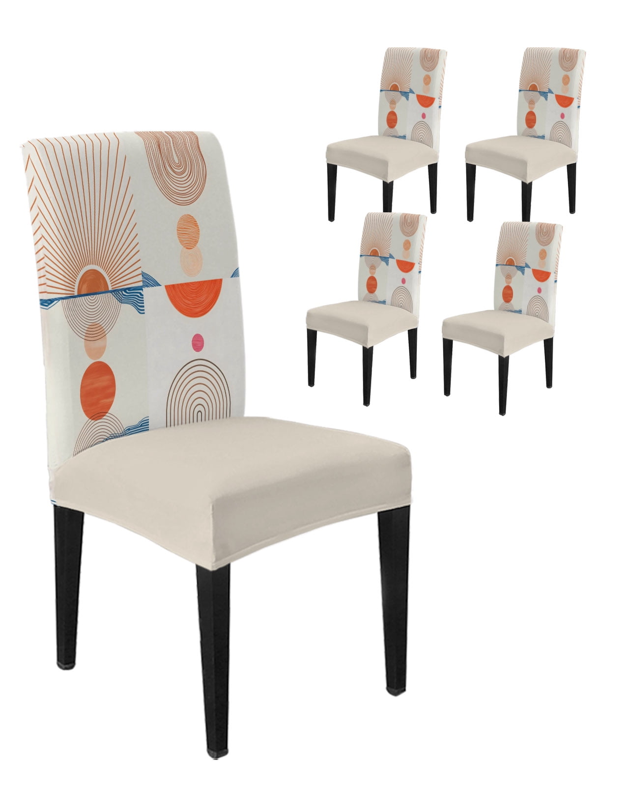 Chair Covers Set of 4, Abstract Terracotta Sun Curve Art Removable ...