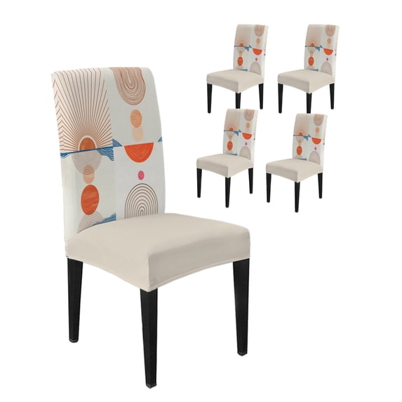 Chair Covers Set of 4, Abstract Terracotta Sun Curve Art Removable ...