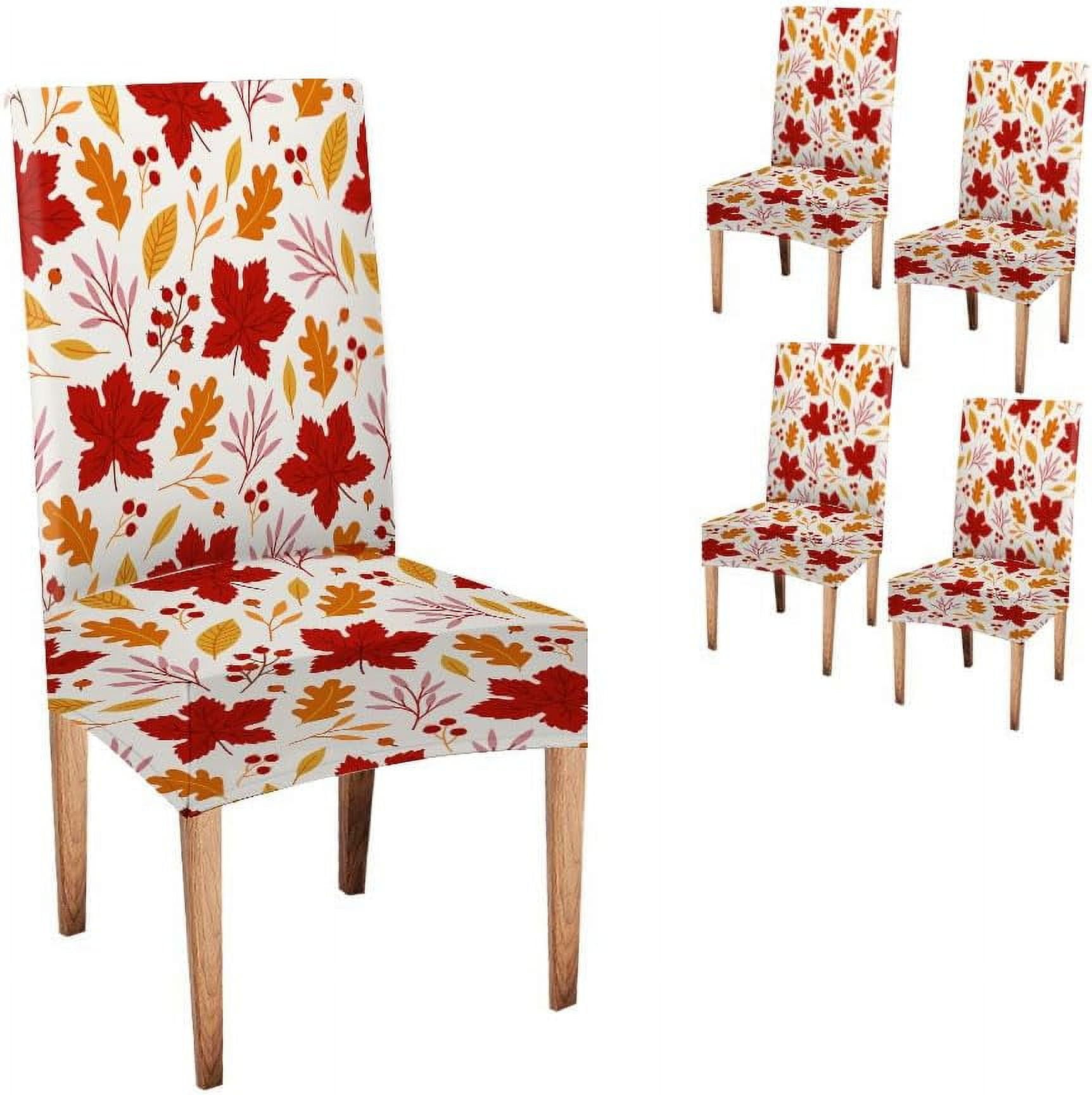 Chair Covers Set of 4 Autumn Maple Leaves Pattern Slipcover Dining ...