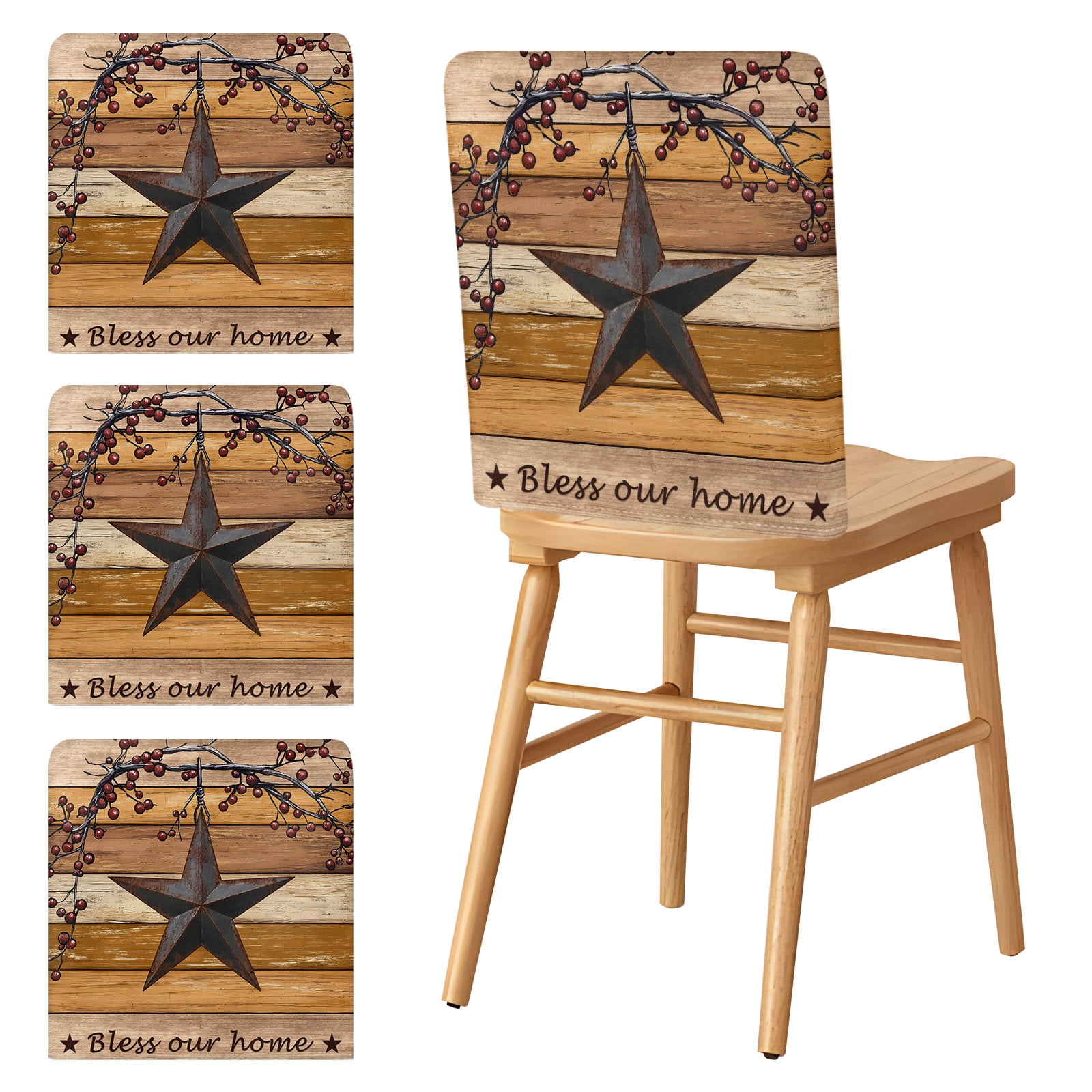 Chair Covers Set of 4 Barn Star Berry Chair Slipcover Protector Stretch ...