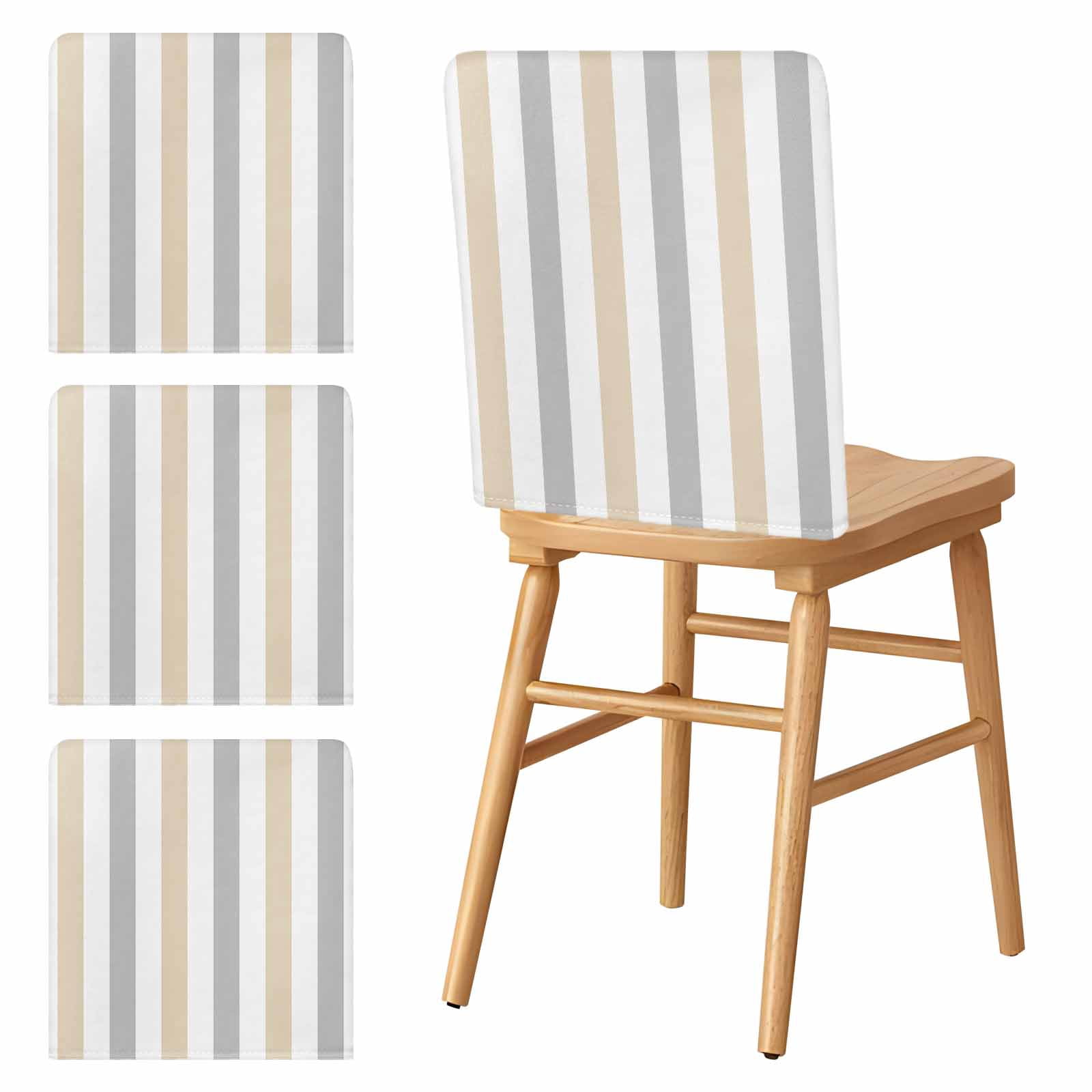 Chair Covers Set of 4 Beige Grey Striped Chair Slipcover Protector ...
