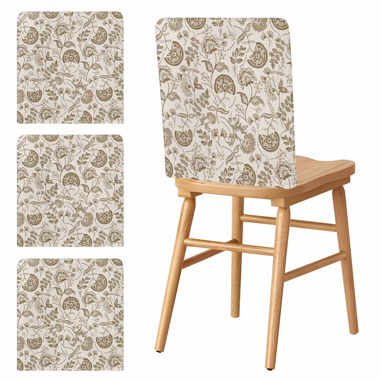 Chair Covers Set of 4 Beige Pastoral Flowers Chair Slipcover Protector ...