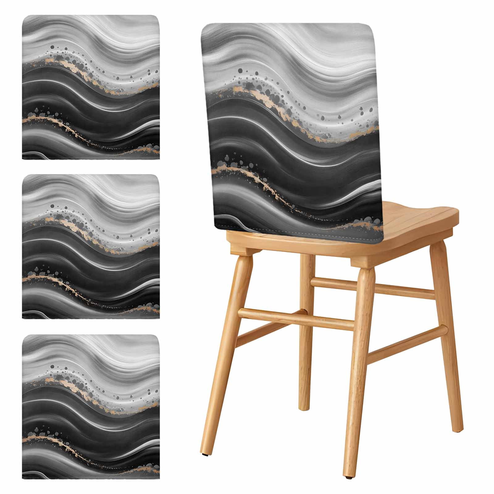 Chair Covers Set of 4 Black Waves Chair Slipcover Protector Stretch Chair Covers Ombre Abstract ...