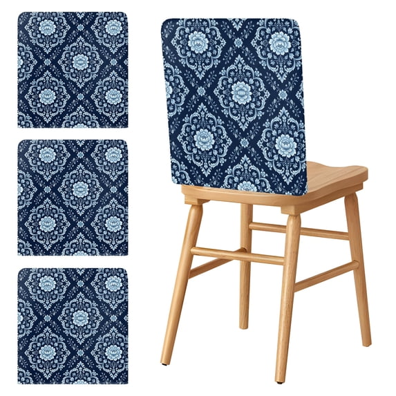 Chair Covers Set of 4 Blue Damask Flower Chair Slipcover Protector ...