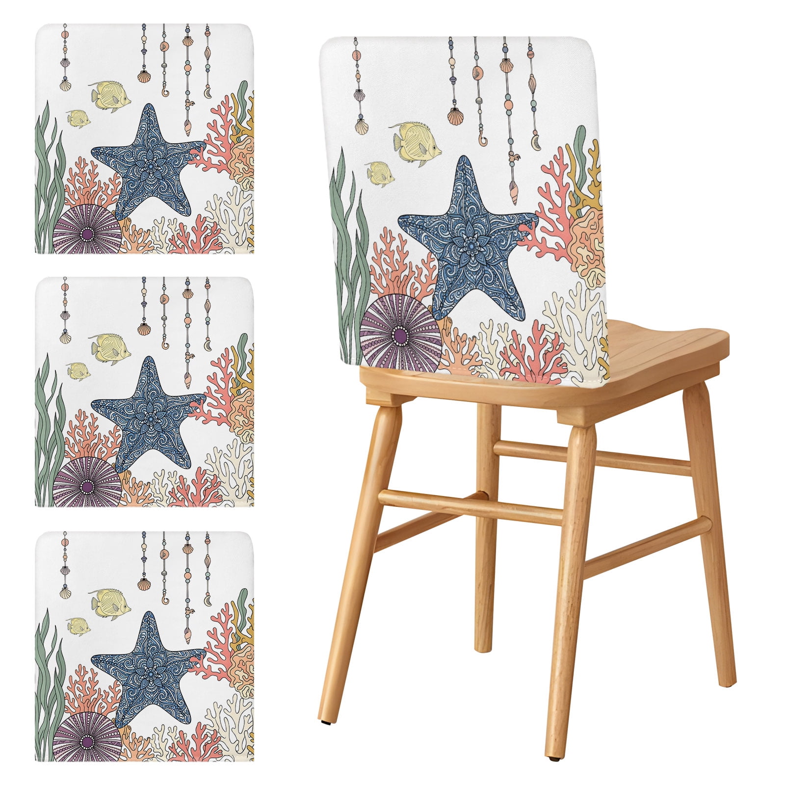 Chair Covers Set of 4 Blue Floral Starfish Chair Slipcover Protector ...