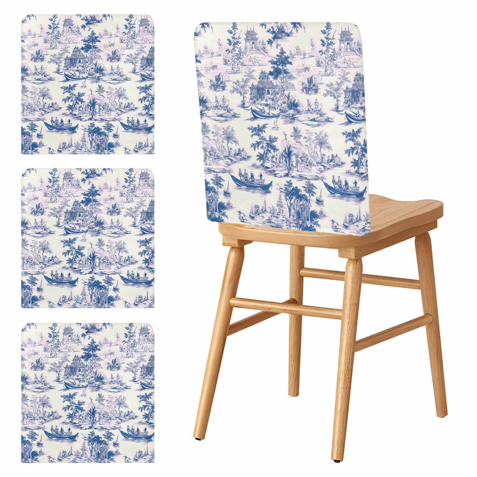 Chair Covers Set of 4 Blue Garden Landscape Chair Slipcover Protector ...