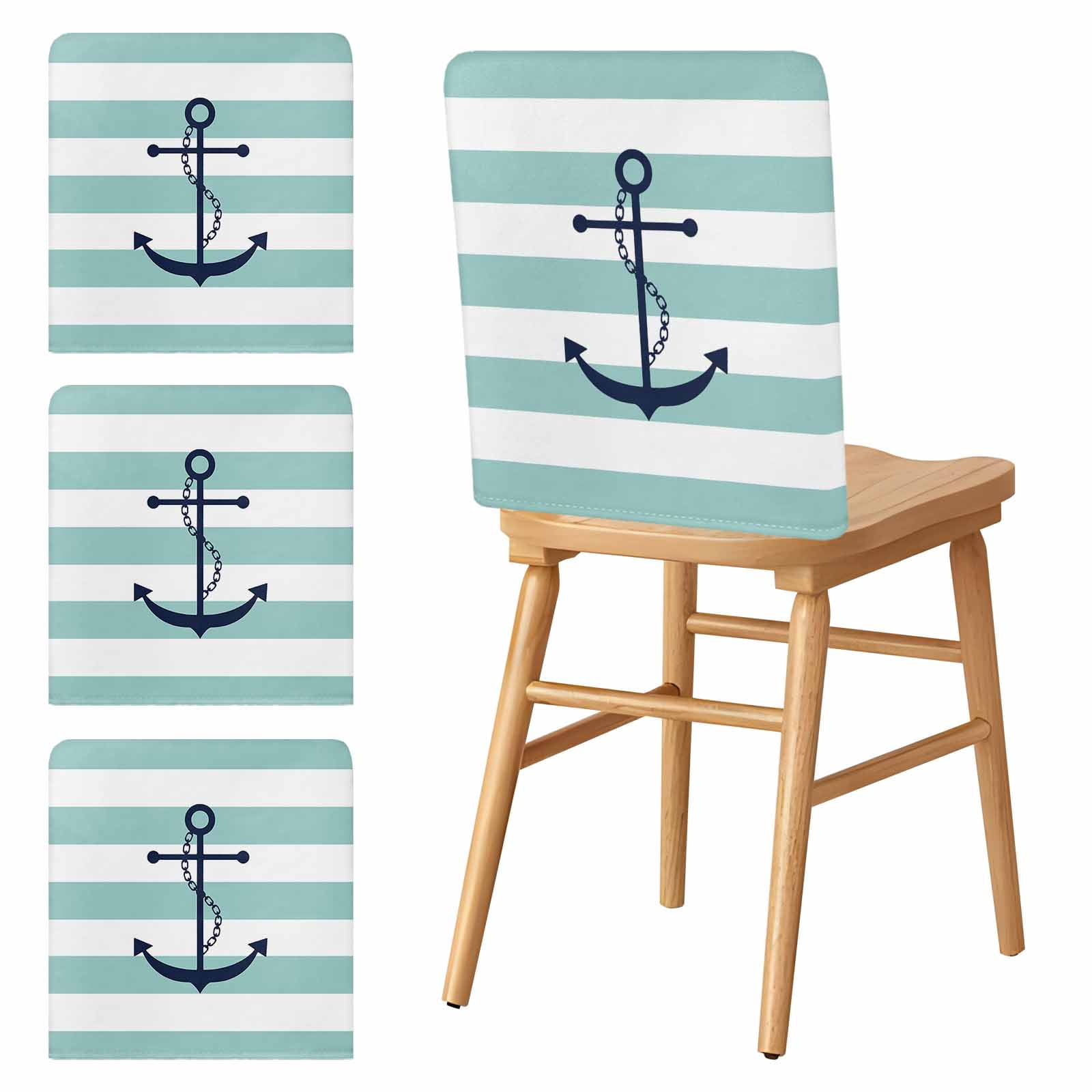 Chair Covers Set of 4 Blue Nautical Anchor Chain Chair Slipcover ...