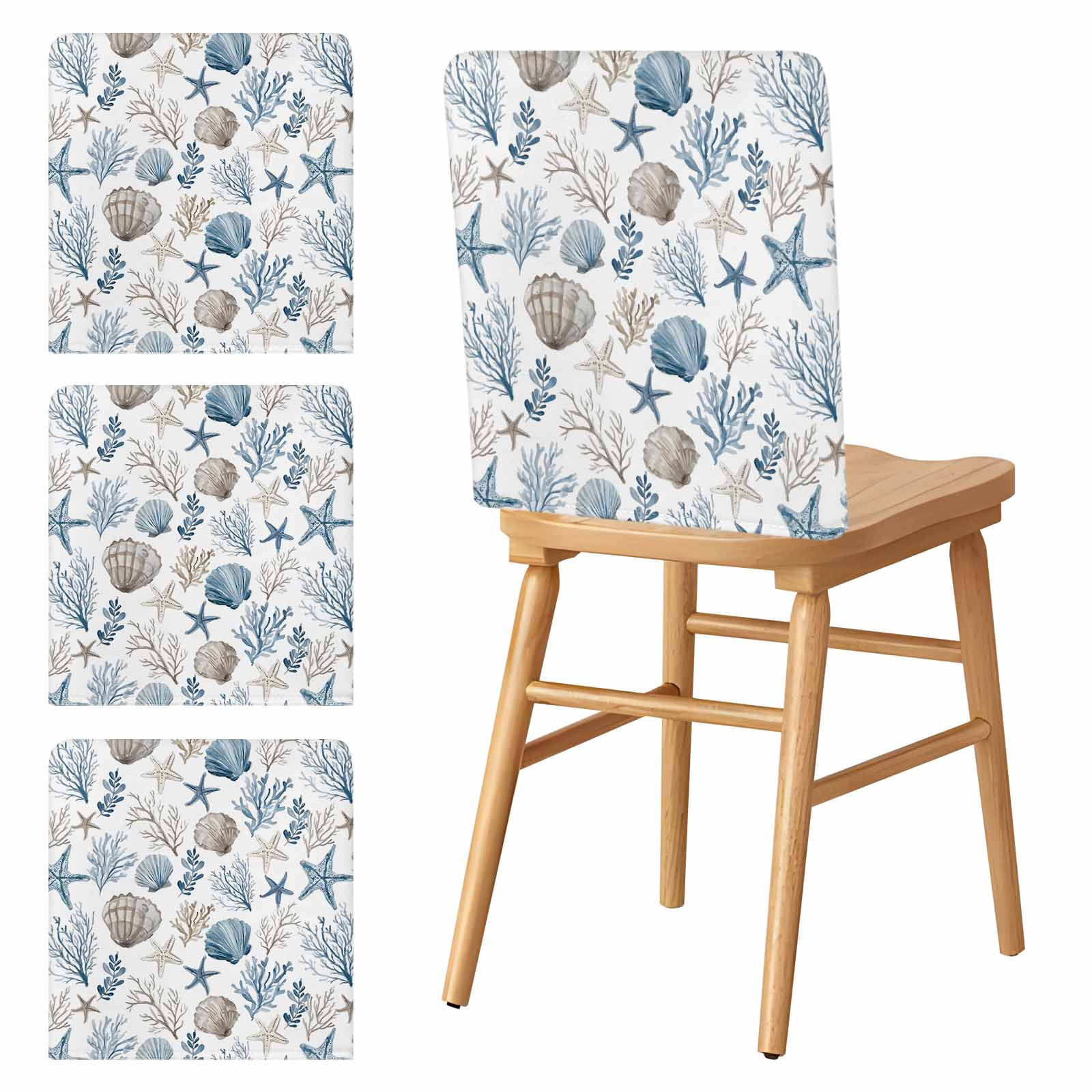 Chair Covers Set of 4 Blue Shell Starfish Chair Slipcover Protector ...