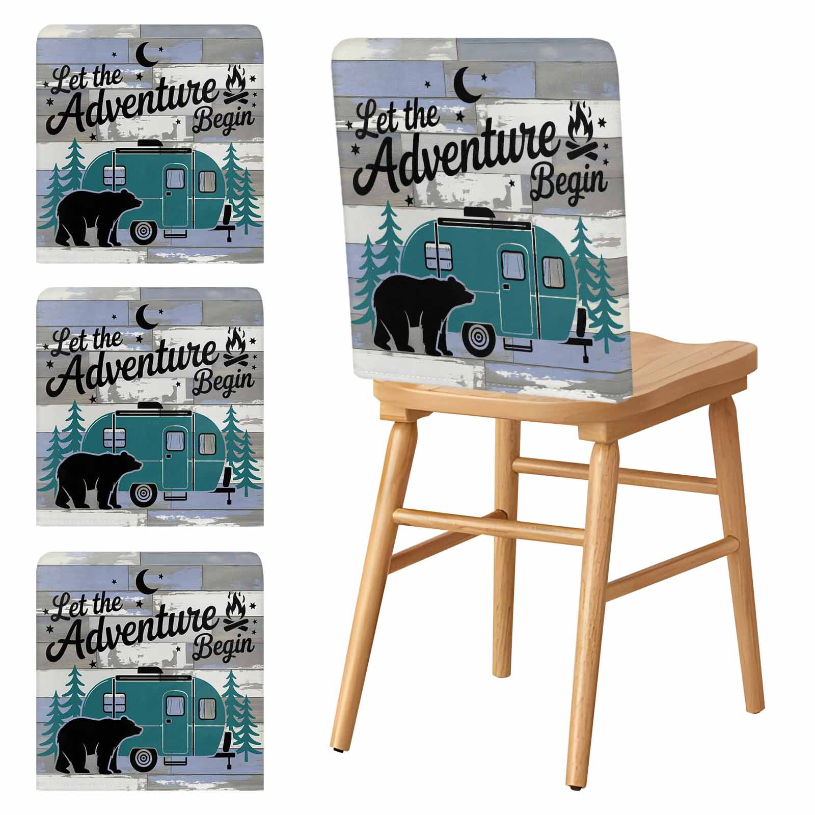 Chair Covers Set of 4 Camper Van Bear Chair Slipcover Protector Stretch ...
