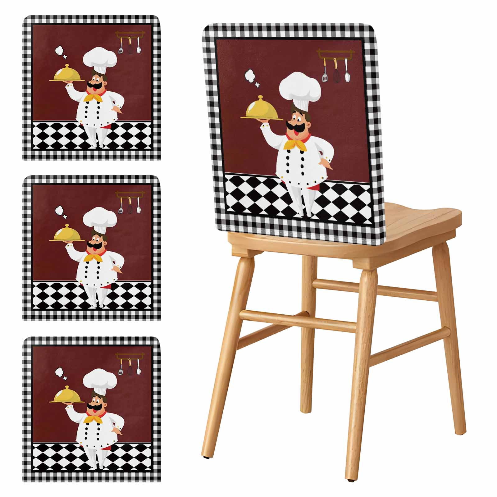 Chair Covers Set of 4 Cartoon Chef Chair Slipcover Protector Stretch ...