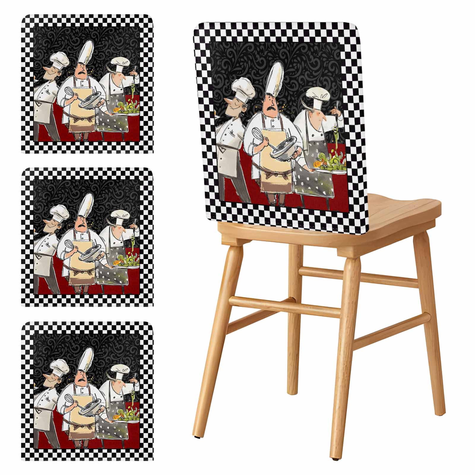 Chair Covers Set of 4 Chef Kitchens Chair Slipcover Protector Stretch ...