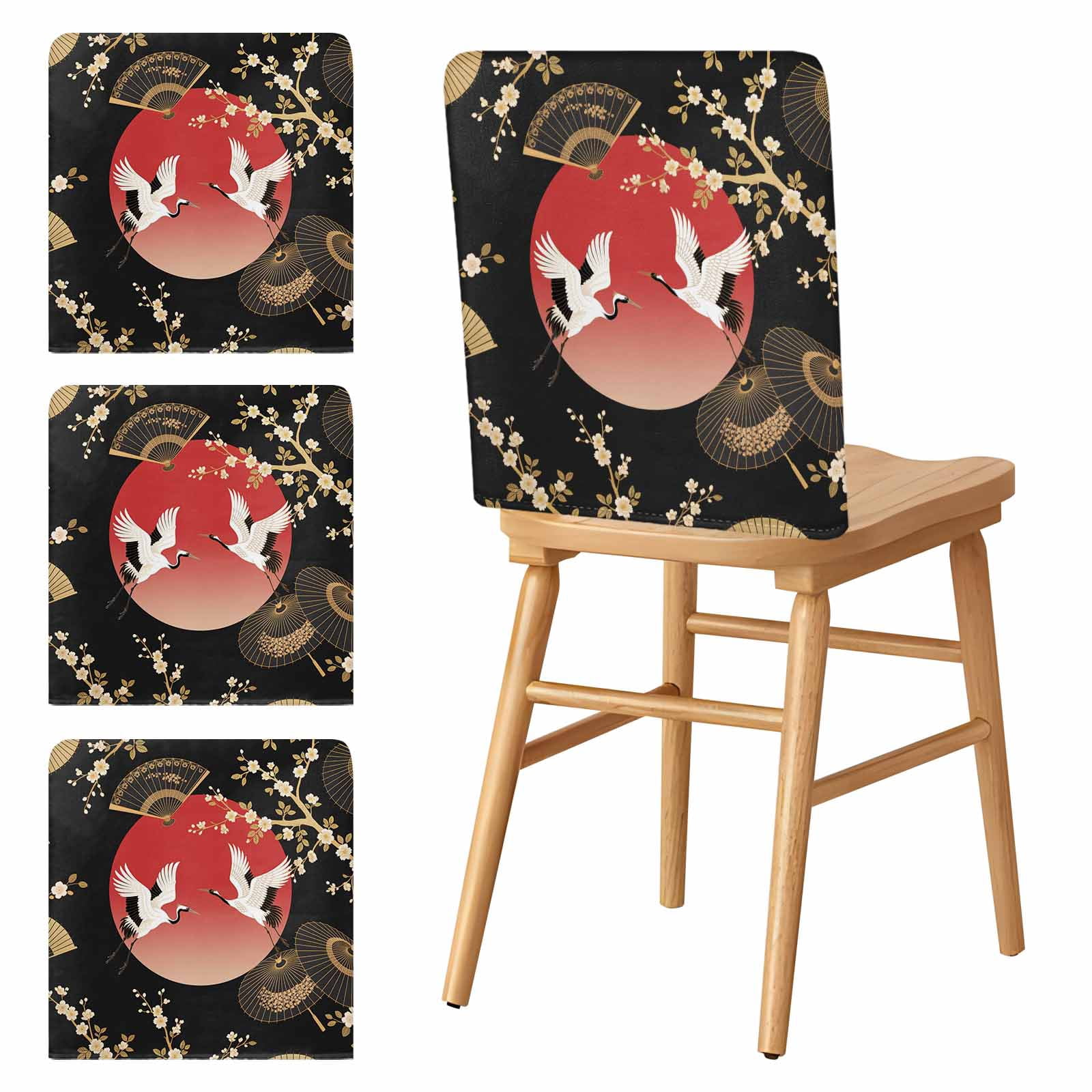 Chair Covers Set of 4 Cherry Blossom Crane Chair Slipcover Protector ...