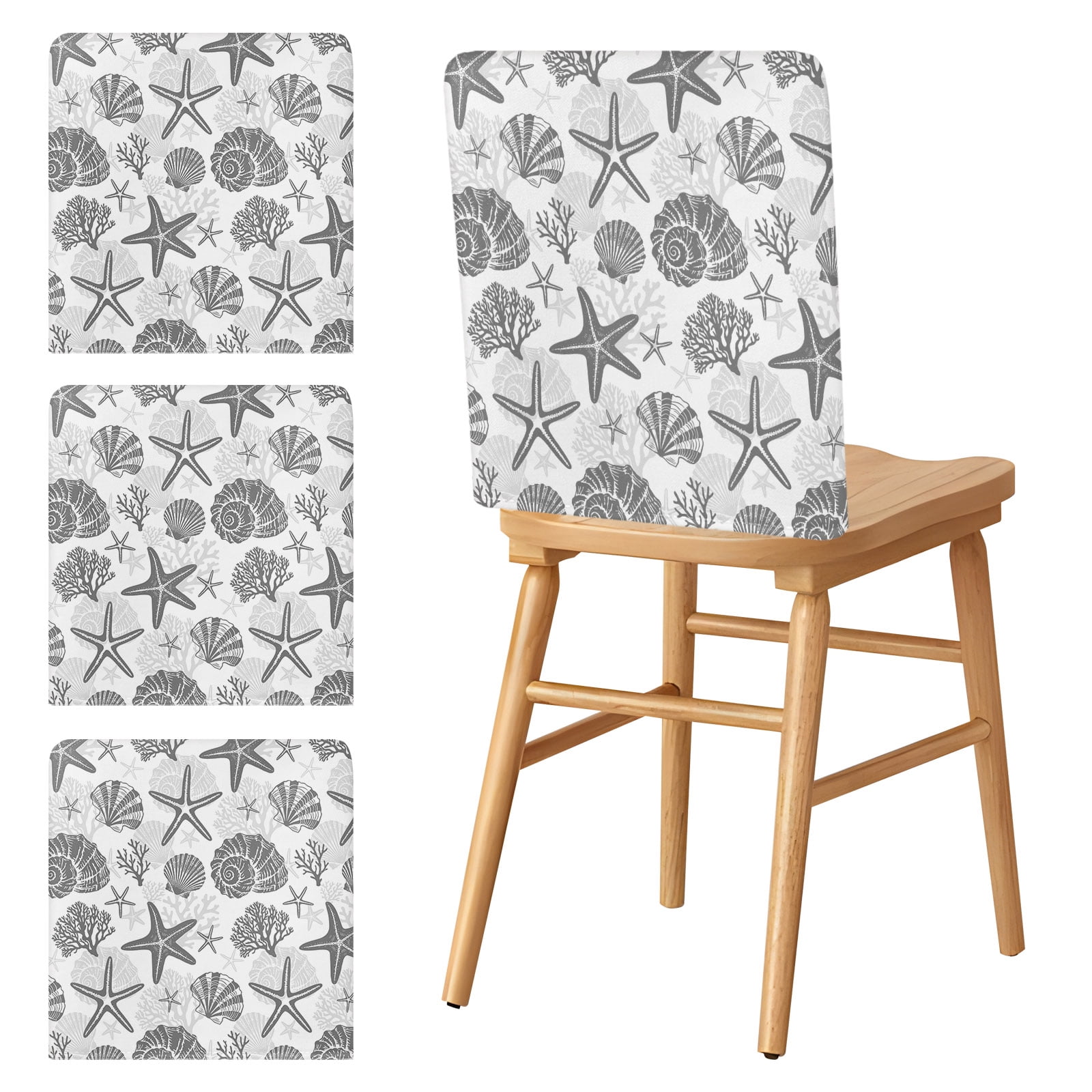 Chair Covers Set of 4 Coastal Starfish Shell Conch Chair Slipcover ...