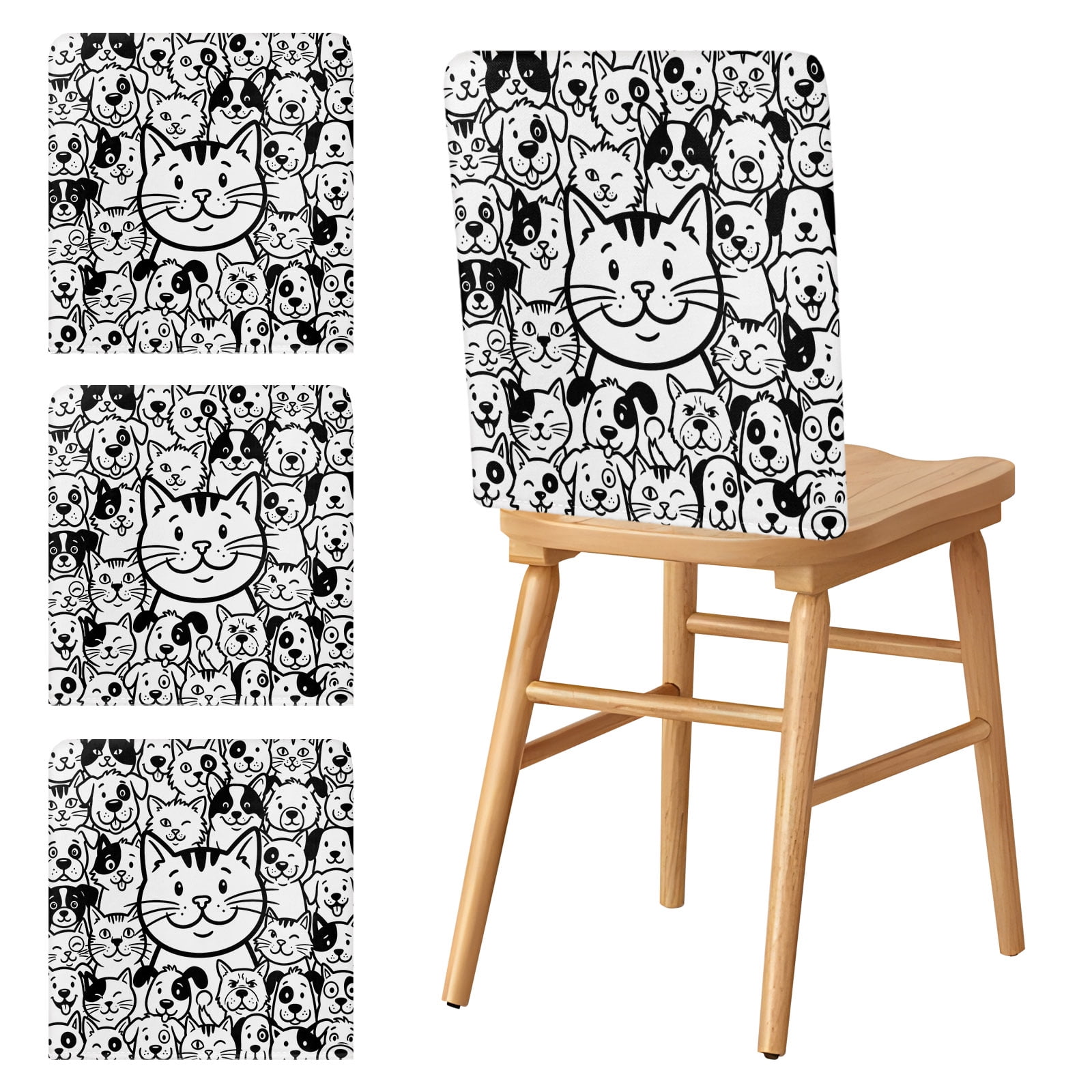 Chair Covers Set of 4 Cute Cartoon Cat Chair Slipcover Protector ...