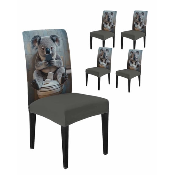 Chair Covers Set of 4, Cute Koala Sitting on The Toilet Removable ...
