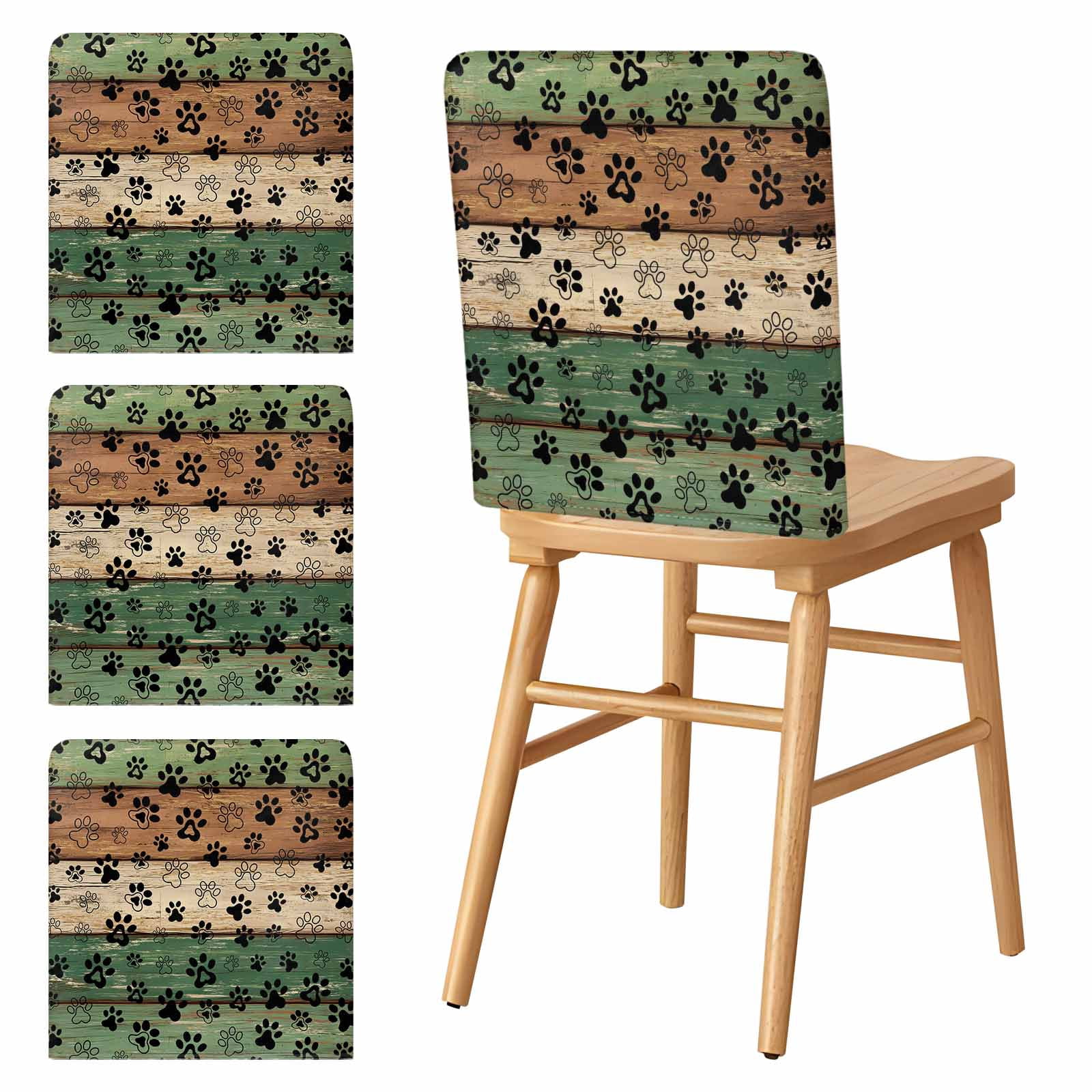Chair Covers Set of 4 Dog Paw Print Chair Slipcover Protector Stretch ...