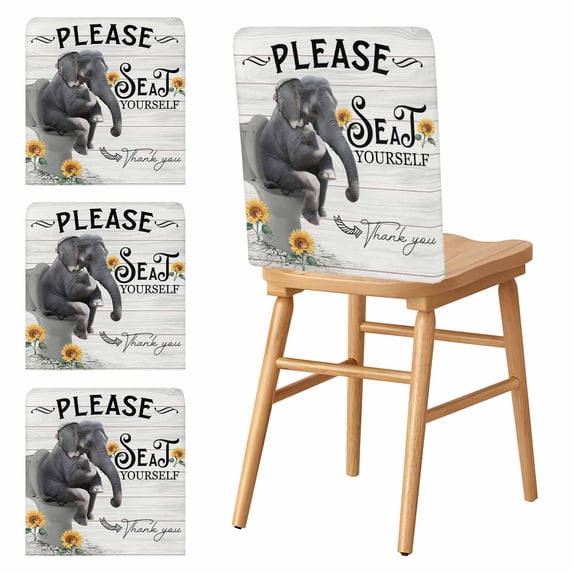 Chair Covers Set of 4 Elephant Sitting on The Toilet Chair Slipcover ...