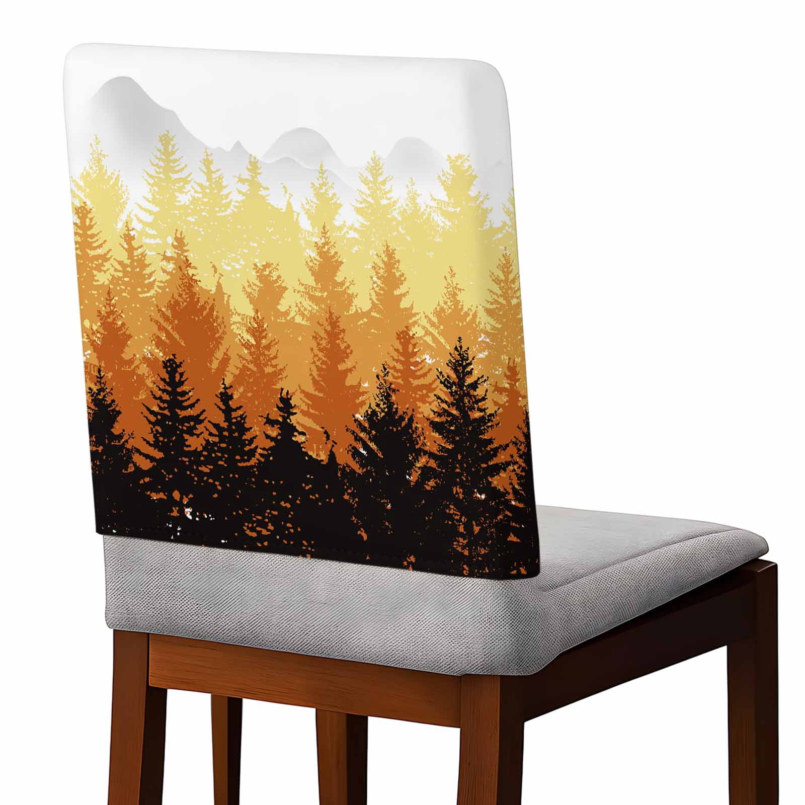 Chair Covers Set of 4 Fall Forest Silhouette Orange Art Oil Painting ...