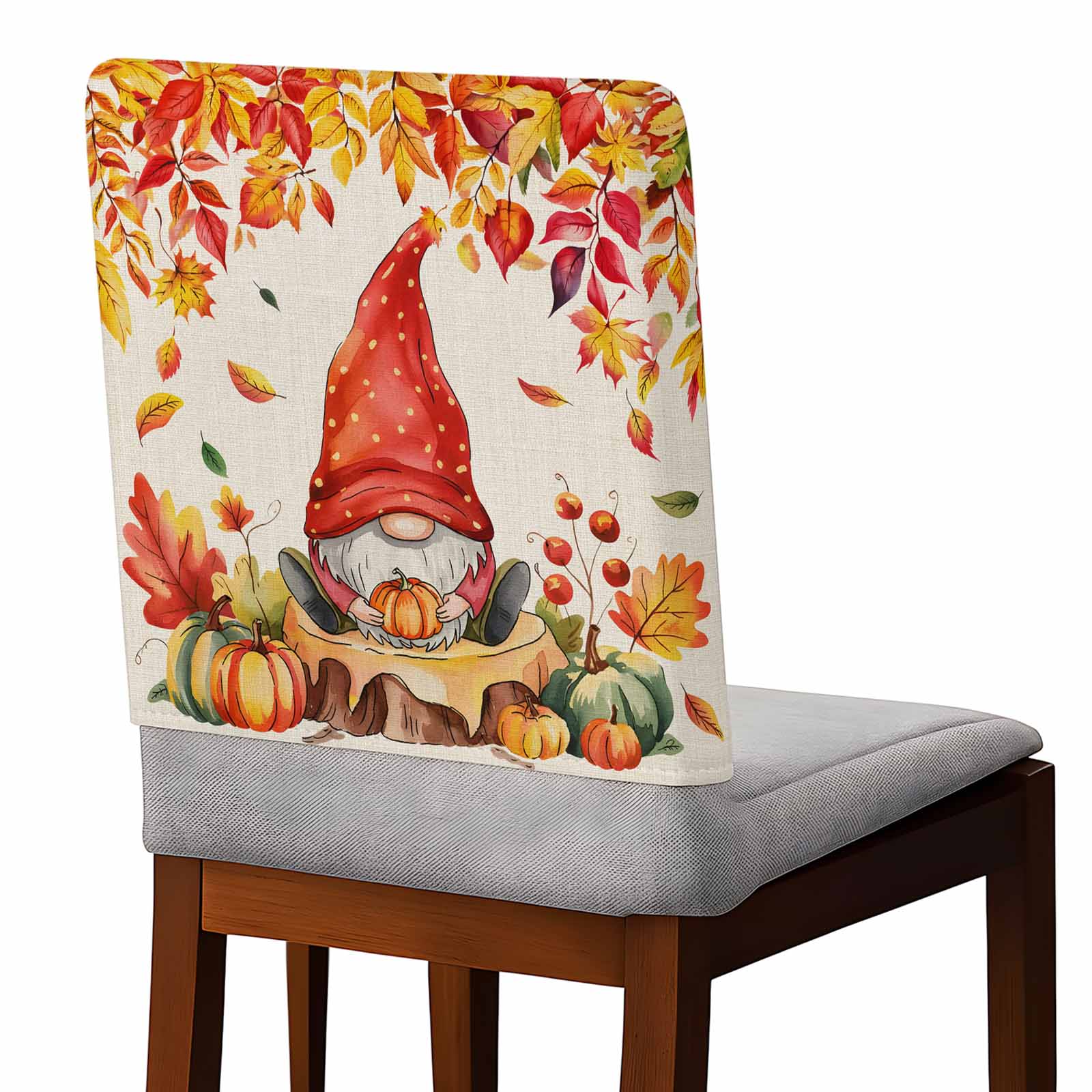 Chair Covers Set of 4 Fall Gnome Pumpkin Maple Leaf Thanksgiving Linen ...