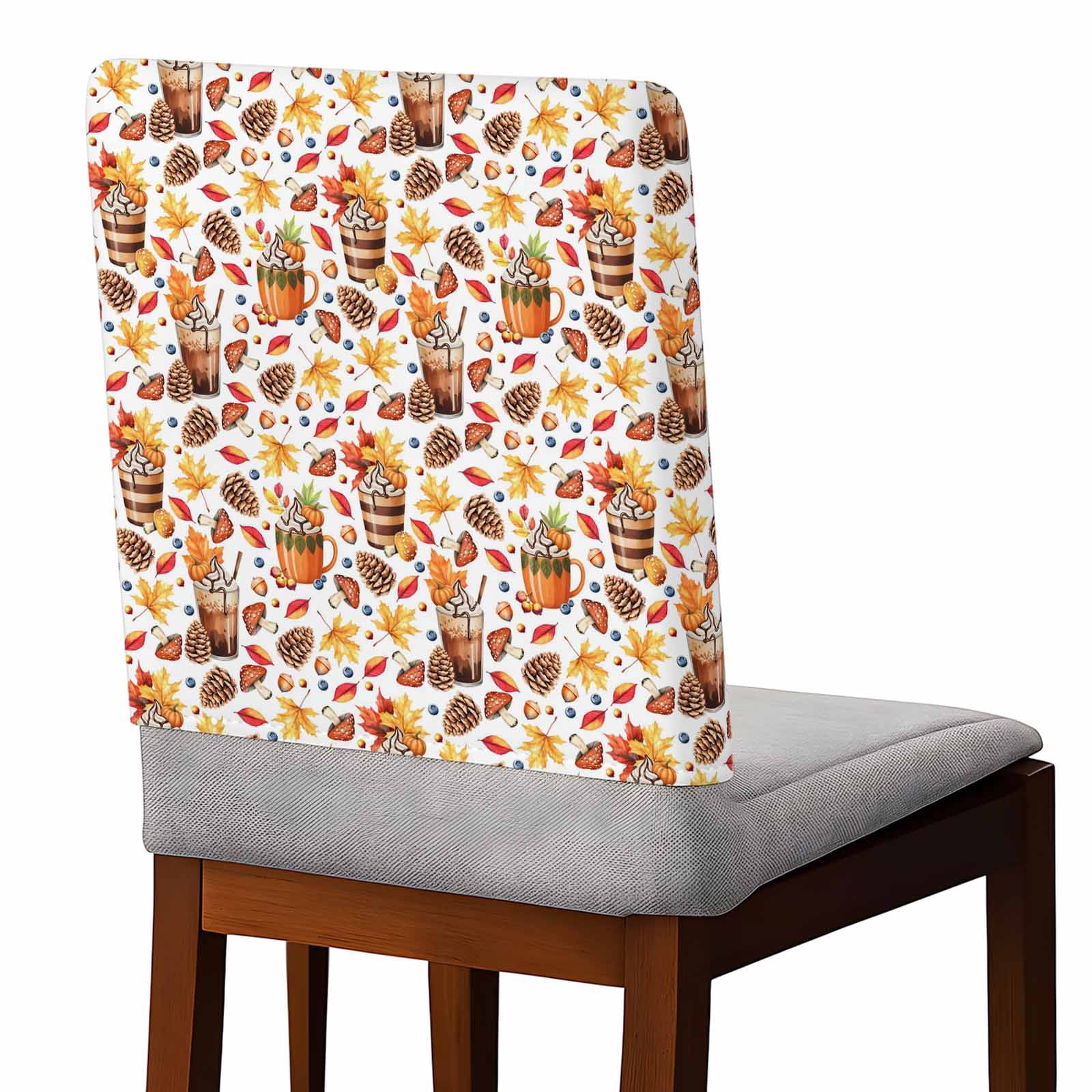Chair Covers Set of 4 Fall Maple Leaf Coffee Mushroom Pine Cone Idyllic ...