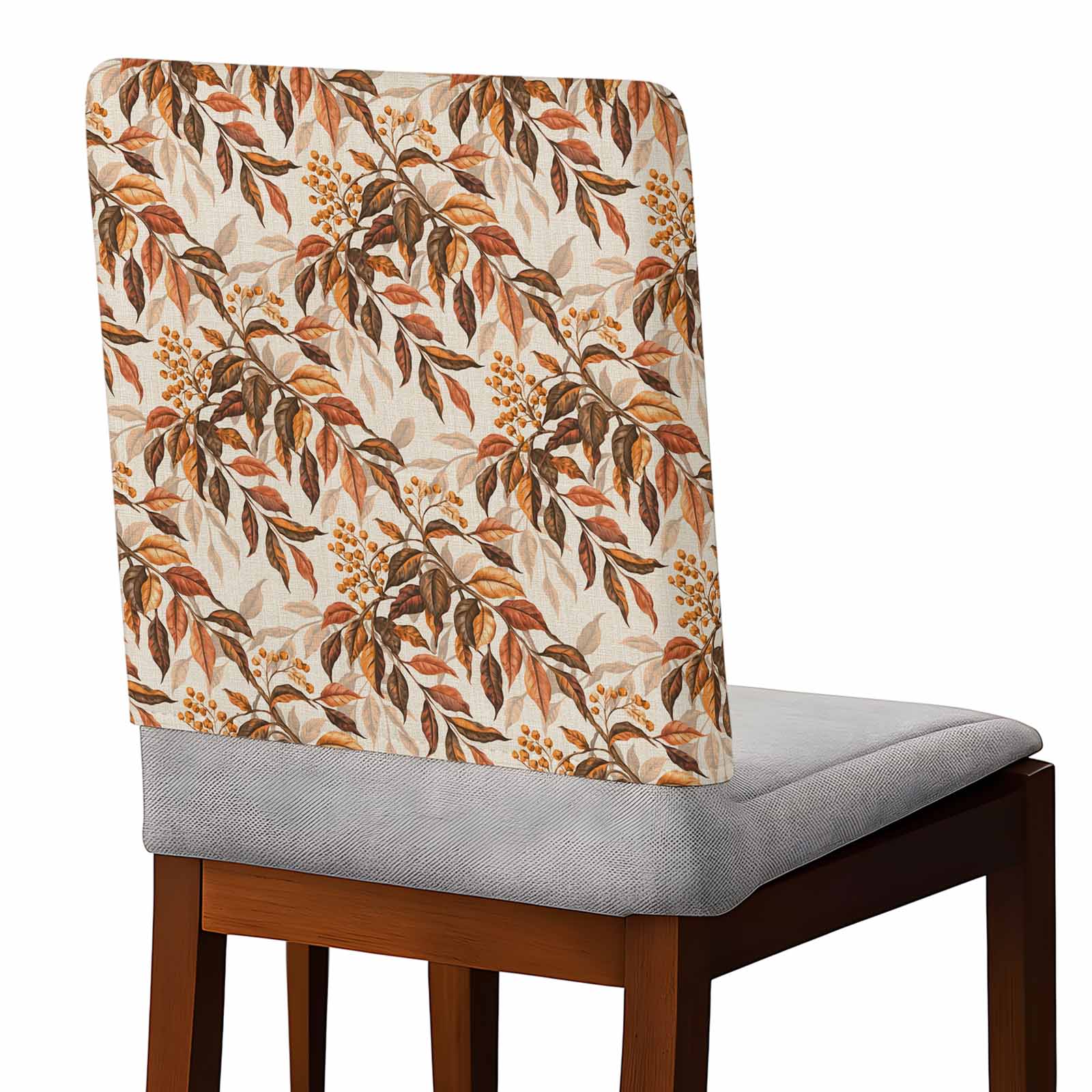 Chair Covers Set of 4 Fall Plant Country Watercolor Orange Leaf Linen ...
