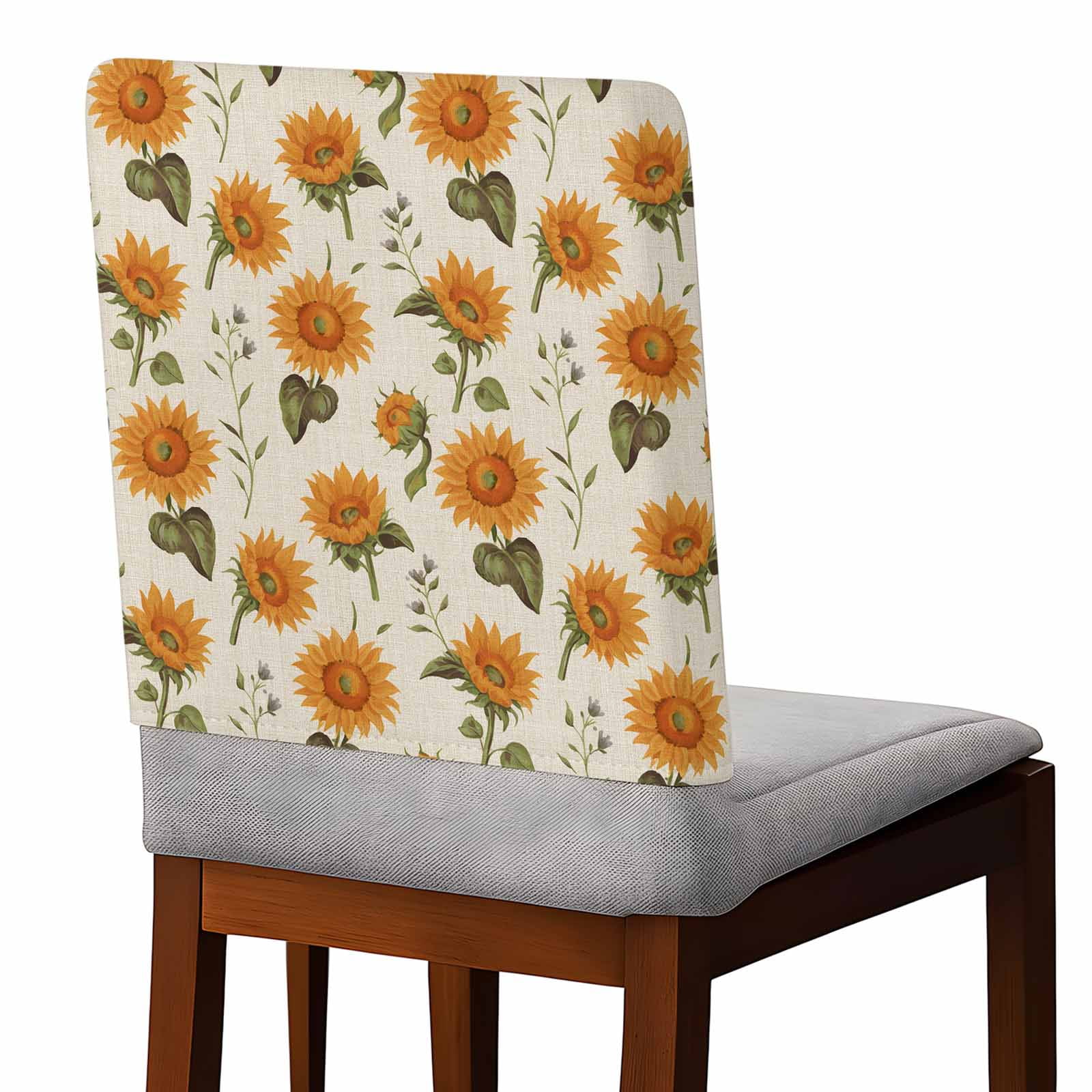 Chair Covers Set of 4 Fall Plant Watercolor Sunflower Flowers Linen ...